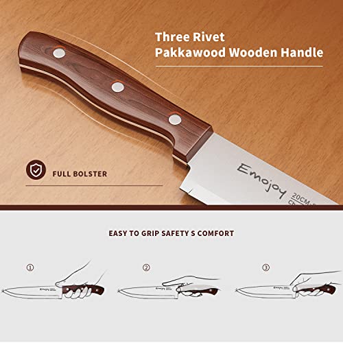 Emojoy Kitchen Knife Set,Knife Set for Kitchen with Block 6 Pcs High Carbon Stainless Steel Wooden Handle Knife Block Set without Steak Knivesā¦