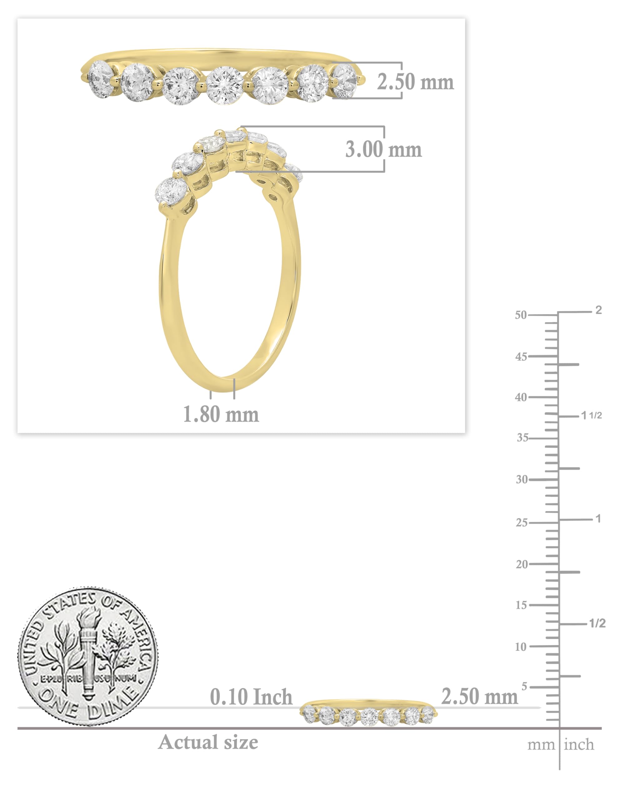 Dazzlingrock Collection 0.50 Carat (Ctw) in 14K Yellow Gold Round Lab Grown Diamond Women 7 Stone Wedding Band Ring 1/2 CT (Size 5.5)