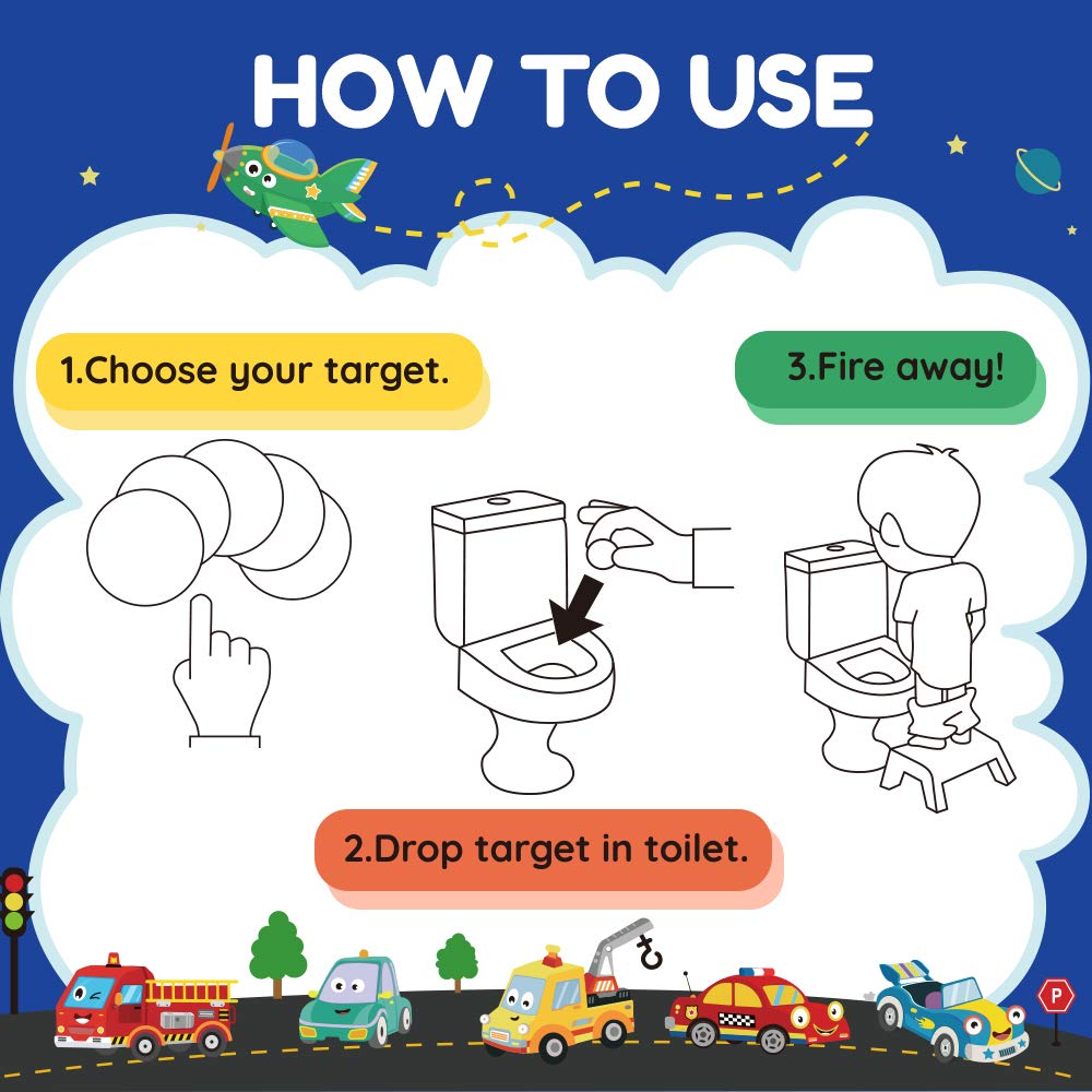 90 Pack Toilet Targets for Boys, Potty Training Flushable Vehicle Target, 2 x 2 Inch Pee Targets for Boys, 100% Biodegradable and Sewage Safe