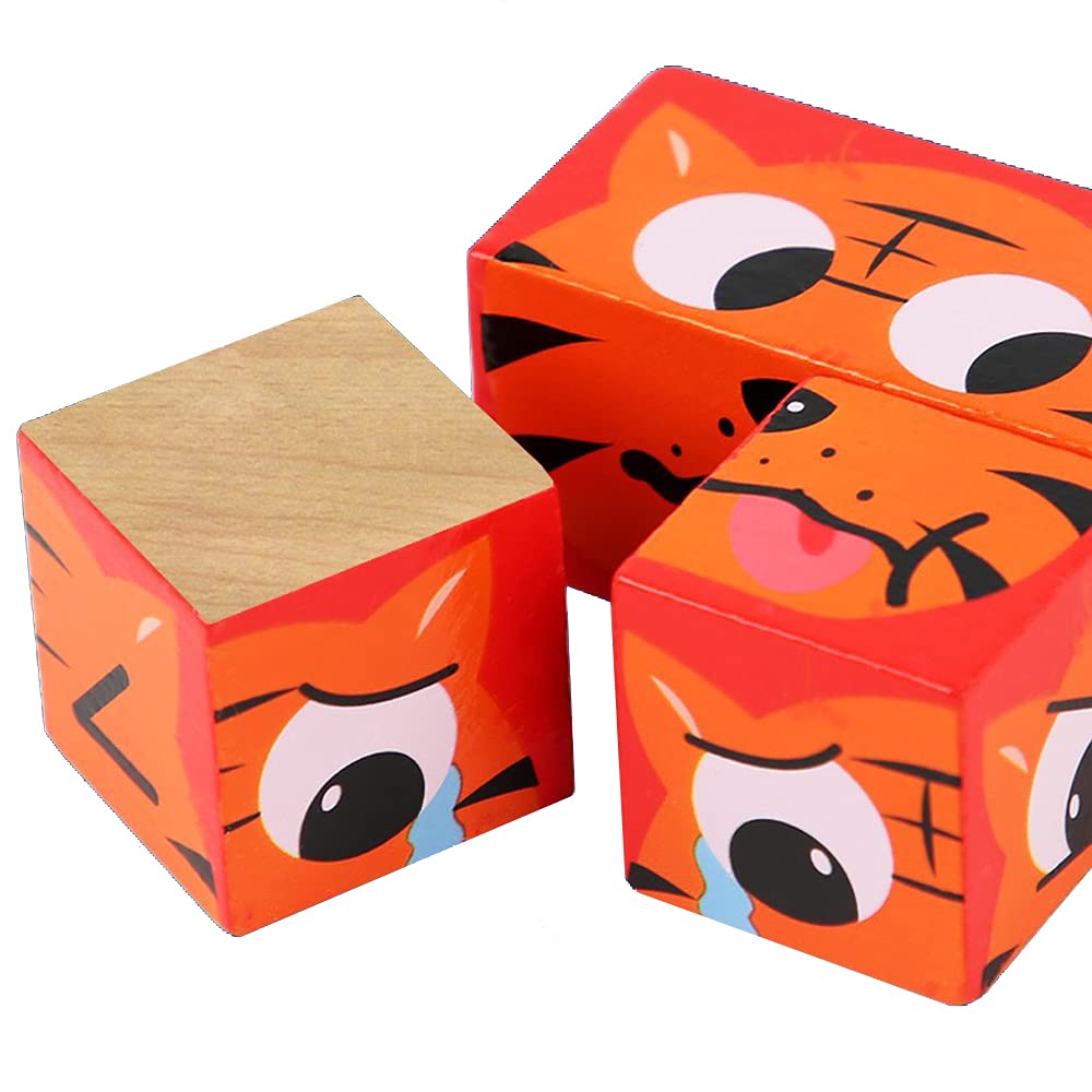 Wooden Toy Face Change Rubik's Cube Building Blocks Puzzles Expression Building Blocks Game Educational Games Montessori Toy Children's Logical Thinking Intellectual Training Challenge Card Toys.