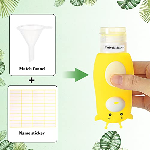 9 Pcs 6 Silicone Condiment Squeeze Bottles Squeeze Salad Dressing Bottles Portable Sauce Bottle Leak Proof Food Storage Bottles with Cleaning Brush Label Sticker Funnels for Lunch (Hippo, Horse, Deer)