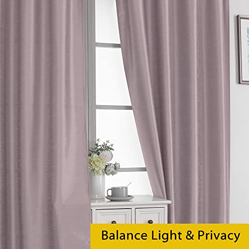 Chyhomenyc Uptown Faux Silk Living Room Window Curtains, 2 Panels Solid Slub Texture Rose Quartz Curtains 84 Inches Long, Luxury Classic Room Darkening Rod Pocket Bedroom Curtains & Drapes, 42"Wx84"L