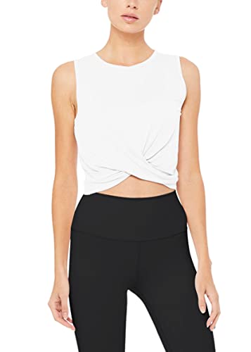 Bestisun Workout Athletic Crop Tops Yoga Crop Top Workout Shirts Cropped Workout Tank Gym Yoga Shirt Fitness Clothes Workout Tops White XL