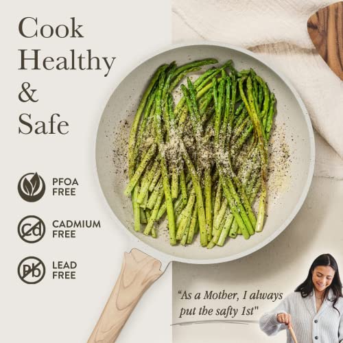 CAROTE Pots and Pans Set,Nonstick Cookware Sets Induction Cookware, White Granite 9 Pcs Non Stick Cooking Set w/Frying Pans & Saucepans(PFOS, PFOA Free)