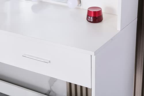 CIATRE White Elegant Vanity Set with 10 LED Light Bulbs, Cushioned Stool, and Ample Storage - Perfect for Makeup and Organization