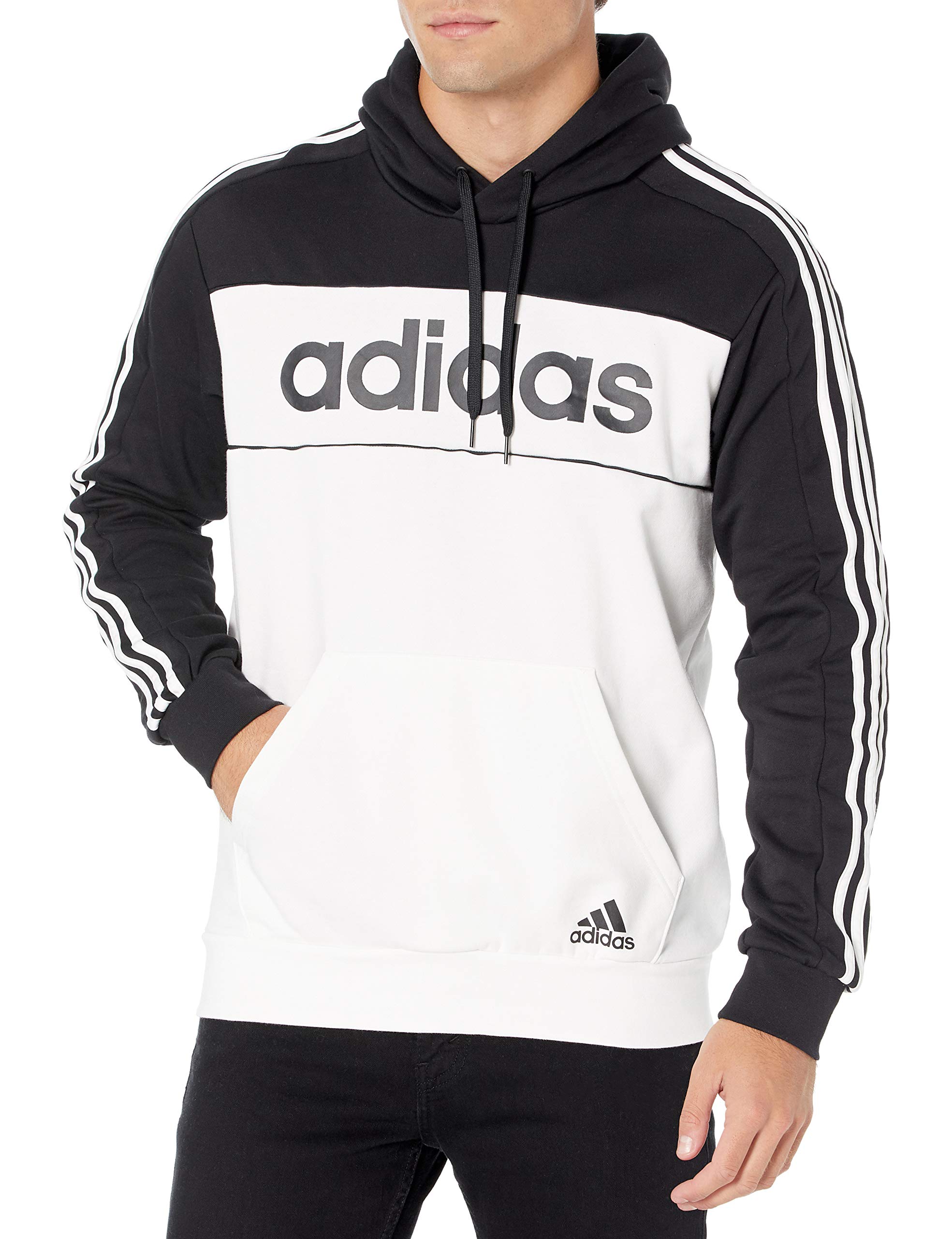 adidas mens Essentials Hooded Sweatshirt Black/White/Black XX-Large/Tall