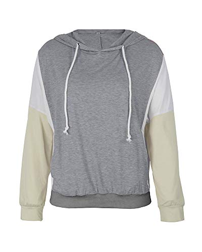 Women's Active Sweatshirt Hoodie,Long Sleeve Block Color Drawstring Pullover Tops with Pockets Gray