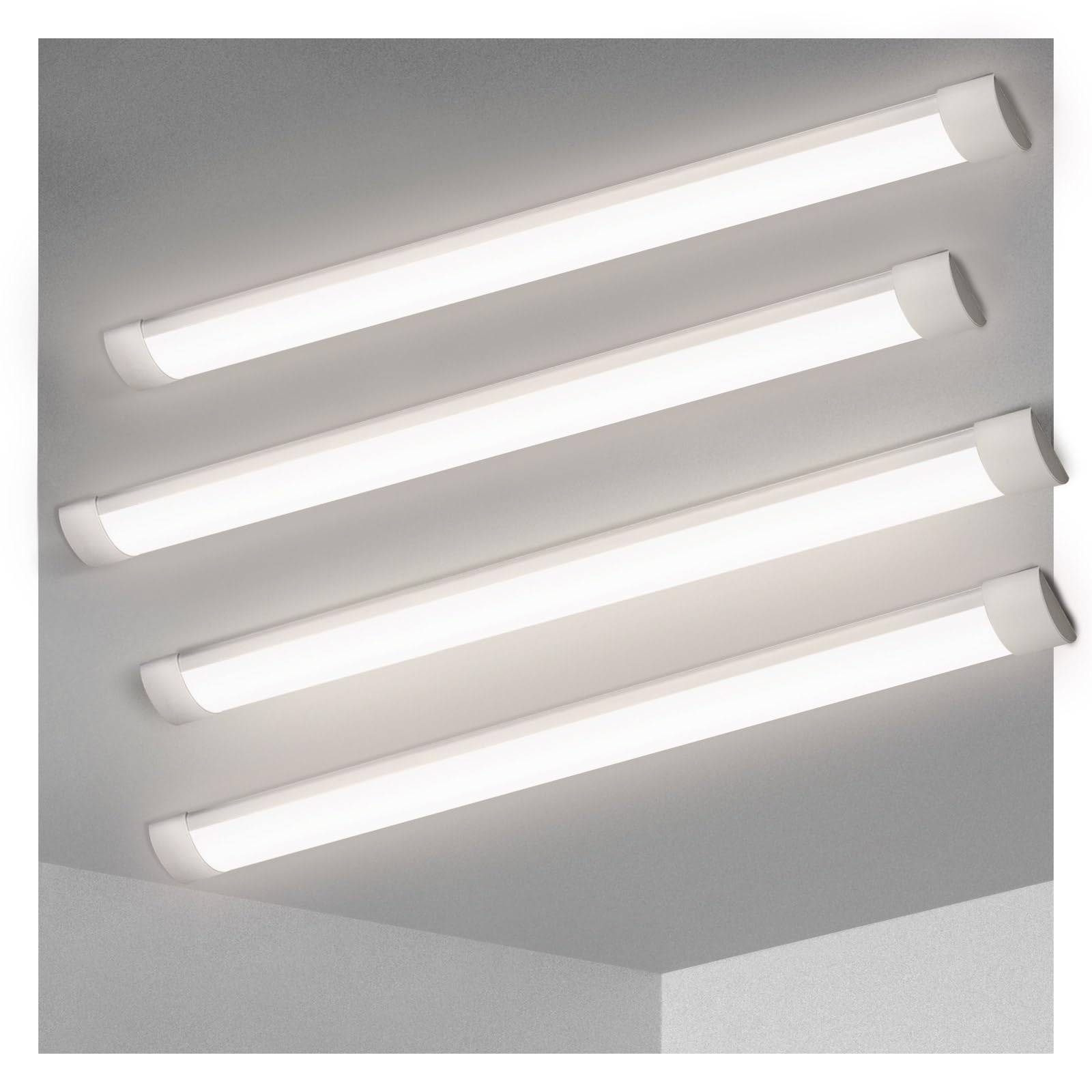 KILIPOL 4FT LED Batten Light, Ceiling Surface Mounted Slim Aluminum LED Tube Lights, 40W 4000K Neutral White for Office, Shop, Garage, Home, 2 Packs