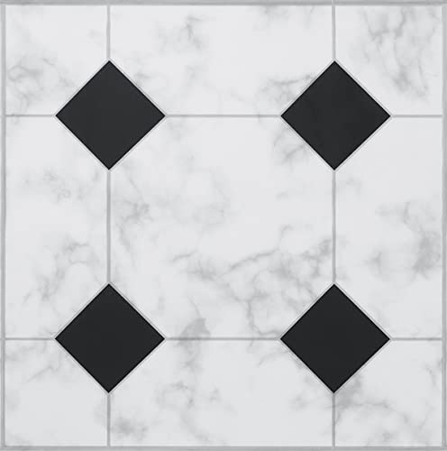 CiCiwind Peel and Stick Floor Tiles 12 PCS-12" x 12" Self Adhesive Black & White Marble Lattic Pattern Floor Tiles for Bathrooms,Kitchen,Living Room,Dining Room