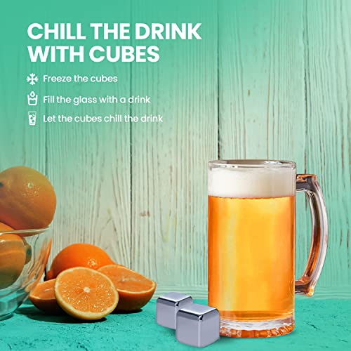 Beer Mug With Handle- Drinking Glass Dishwasher and Freezer Safe - Drinking Cup 26 ounce Large Pub Beer Mug with 2 Stainless Steel Ice Cubes - Traditional Beer Mug, Tea Glass, Cocktail Glass