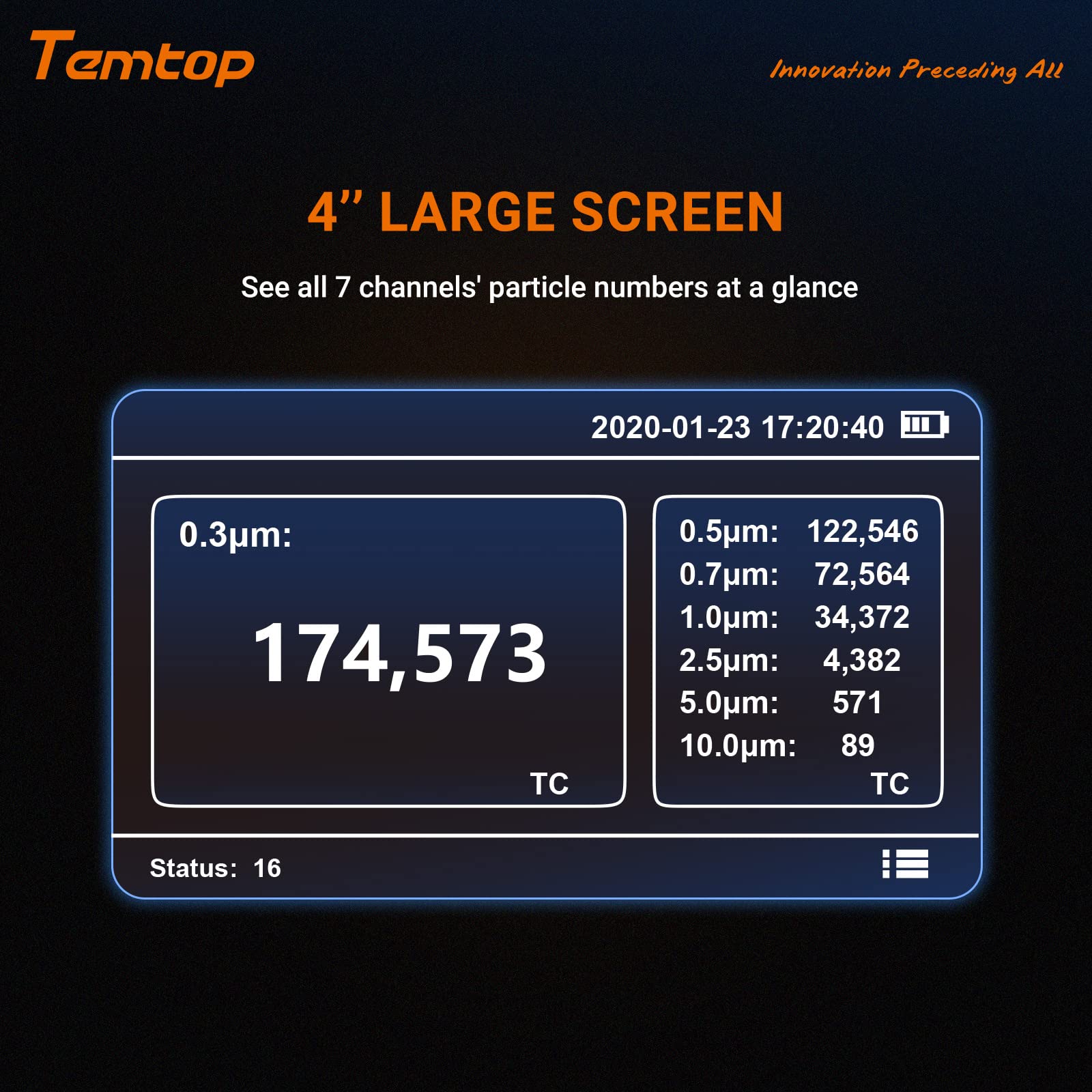 Temtop Professional Particle Counter Affordable Cleanroom Portable Particulate Sensor 0.3μm~10μm Particulate Matter Tester PM0.5, PM2.5, PM10 Detector ISO-21501 Certified PMD331