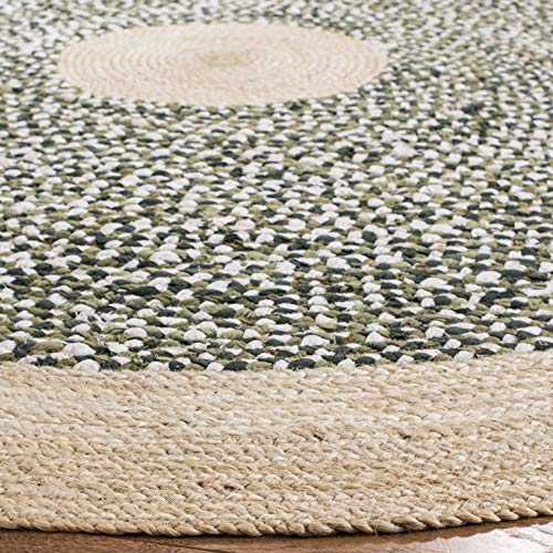 SAFAVIEH Cape Cod Collection 3' Round Green / Natural CAP210Y Handmade Braided Jute & Cotton Area Rug