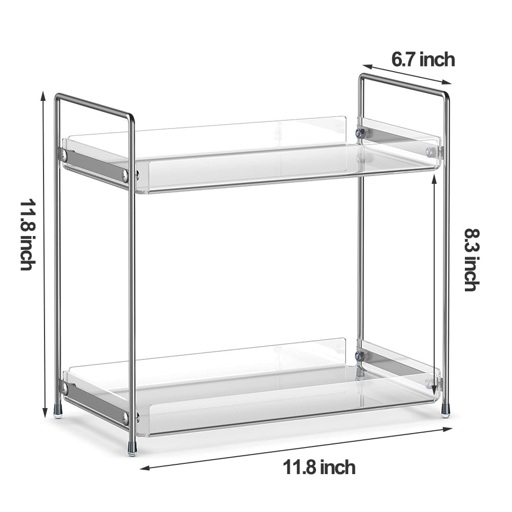 KINGBERWI 2 Tier Bathroom Counter Organizer, Acrylic Makeup Skincare Organizers for Vanity Perfume Tray, Clear Bathroom Sink Countertop Storage Shelf