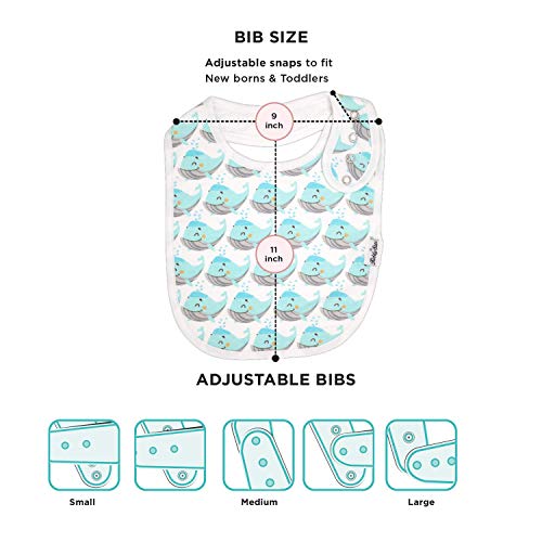 KiddyStar Premium Organic Cotton Toddler Bib, 5-pack Extra Large Baby Bibs, Baby Shower Item for Feeding, Drooling, Teething (Dinos & Whales)