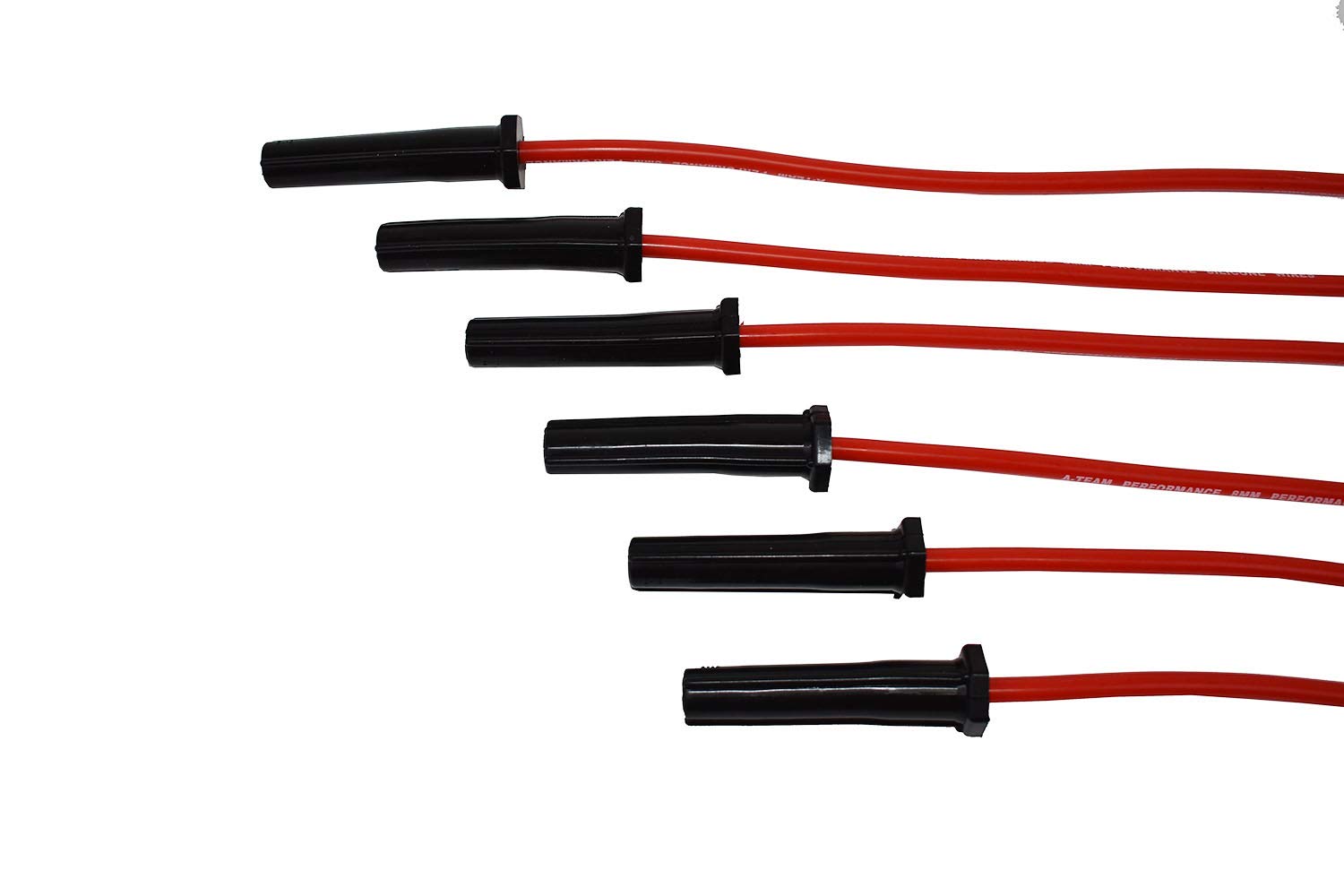A-Team Performance - Set of 6 Cylinder 8.0mm Red Silicone Durable Two-Layered Silicone Coating Spark Plug Wires 4.3 Vortec - Compatible with GMC Chevy 230, 250, 292, 350