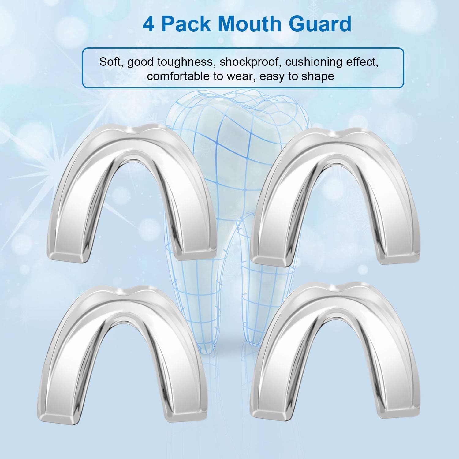 Leesgel Kids Mouth Guard for Grinding Teeth, Teeth Grinding Mouth Guard for Sleep, Kids Moldable Custom Night Bite Guards, Clenching, Bruxism, Sport Athletic, Whitening Tray (4 Pack)