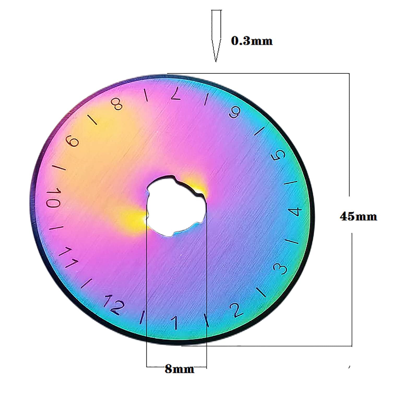 45mm Rotary Cutter Blades,Replacement Blades,Fits Fiskars,OLFA,Martelli,Dremel,Truecut,DAFA,SKS-7,Fabric Cutting Blades Refill for Quilting Scrapbooking Sewing Arts &Crafts,10 Pack (Rainbow)
