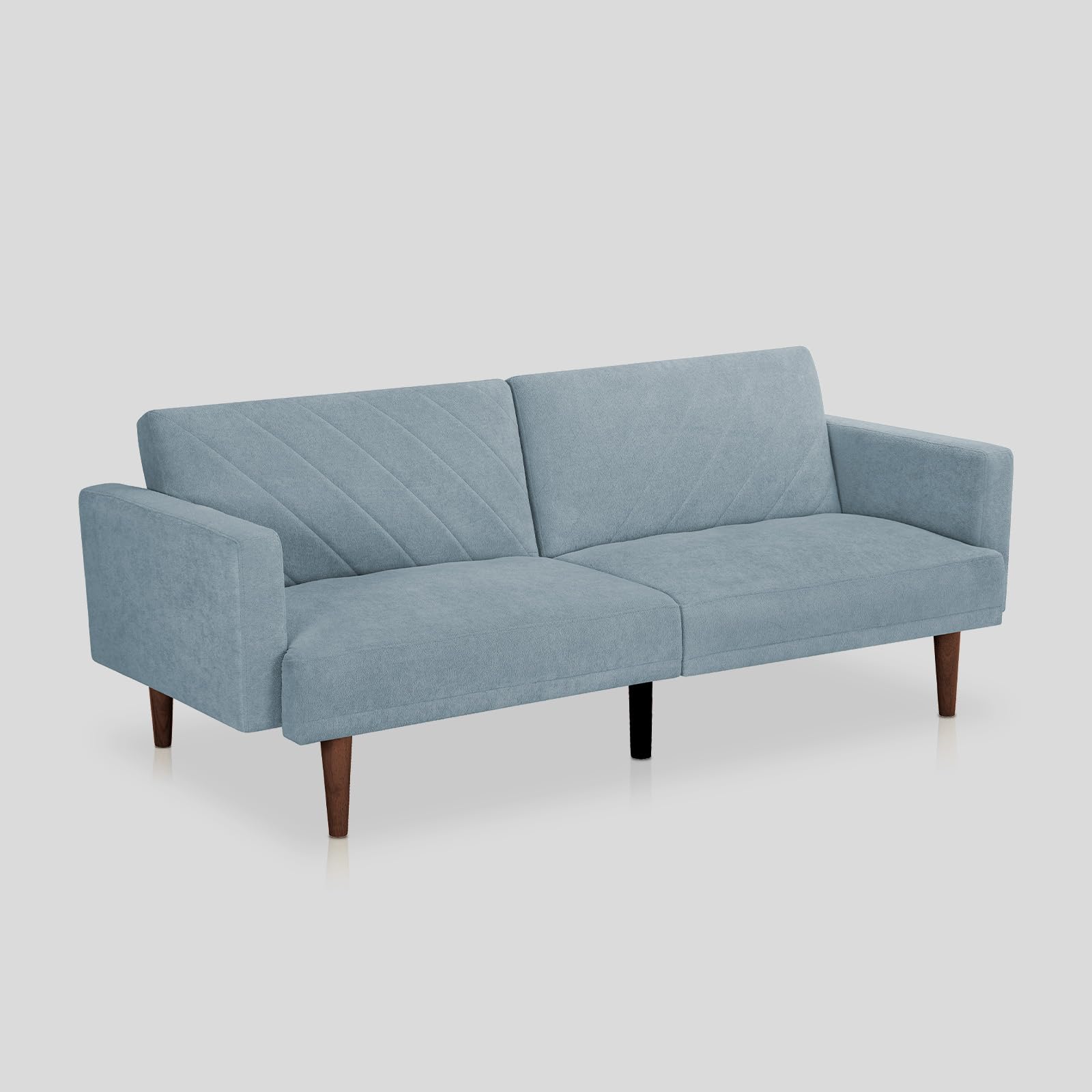 Artfurniz Folding Futon Sofa Bed: Reclining Sleeper Loveseat Convertible Modern Faux Leather Couch for Living Room Bedroom Apartment Solid Wood Leg, Light Blue