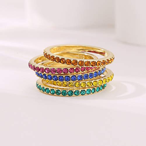 5 PCS Women's Rainbow Stackable Rings Colorful Cubic Zirconia Finger Jewelry for Girls (7)