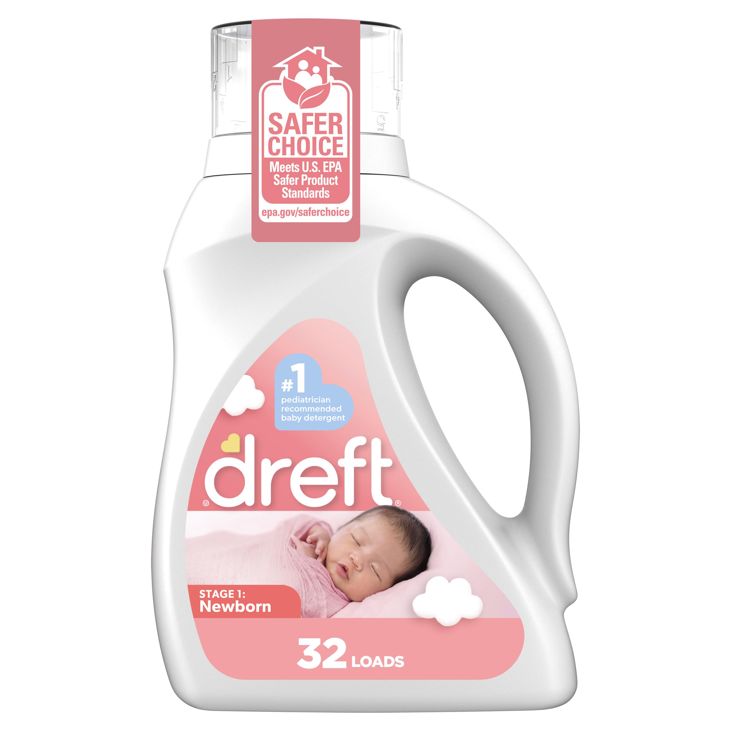 Dreft Stage 1 Newborn Baby Liquid Laundry Detergent, Gentle on Sensitive Skin, HE Compatible, 32 loads