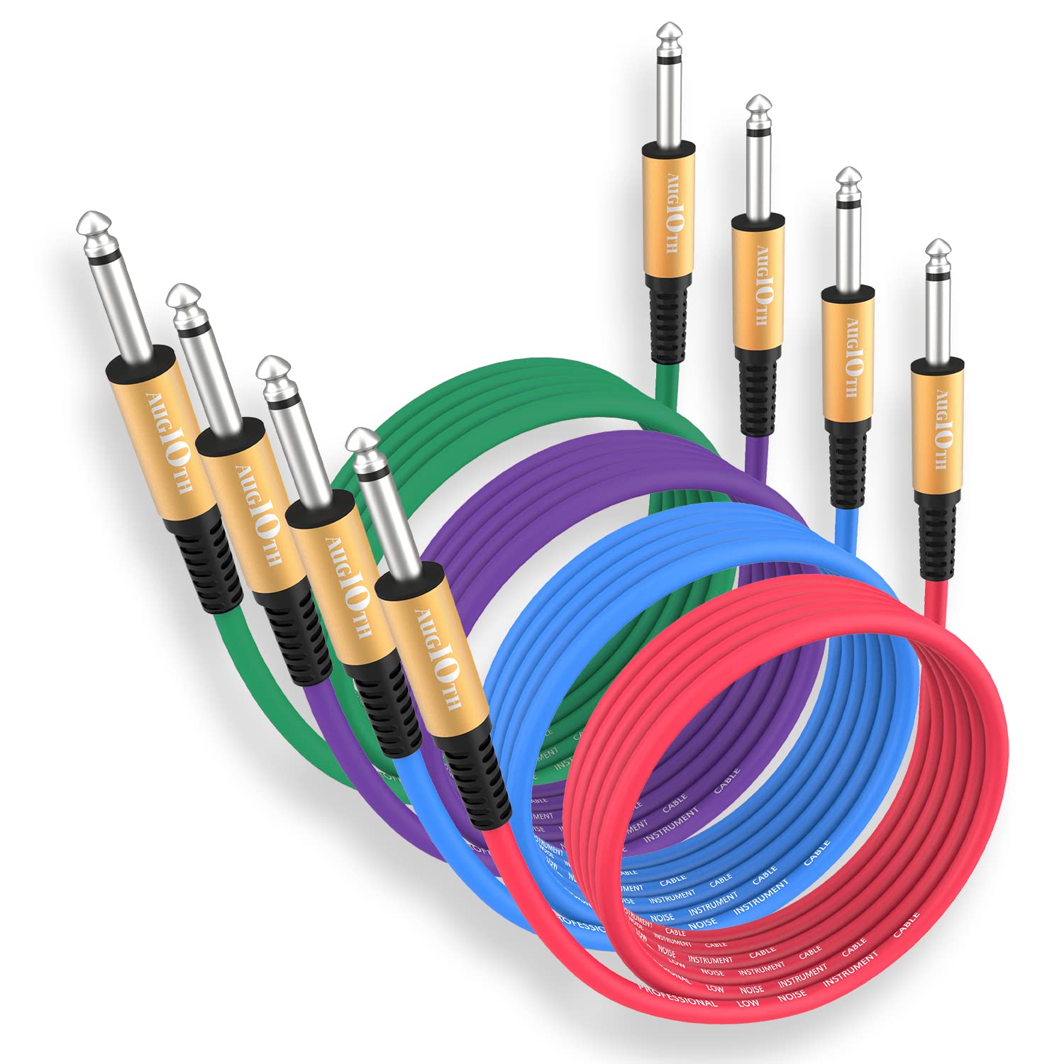Augioth Guitar Cable 15 ft, Stage Electric Instrument Bass Cable AMP Cord 1/4 Straight to Straight Purple