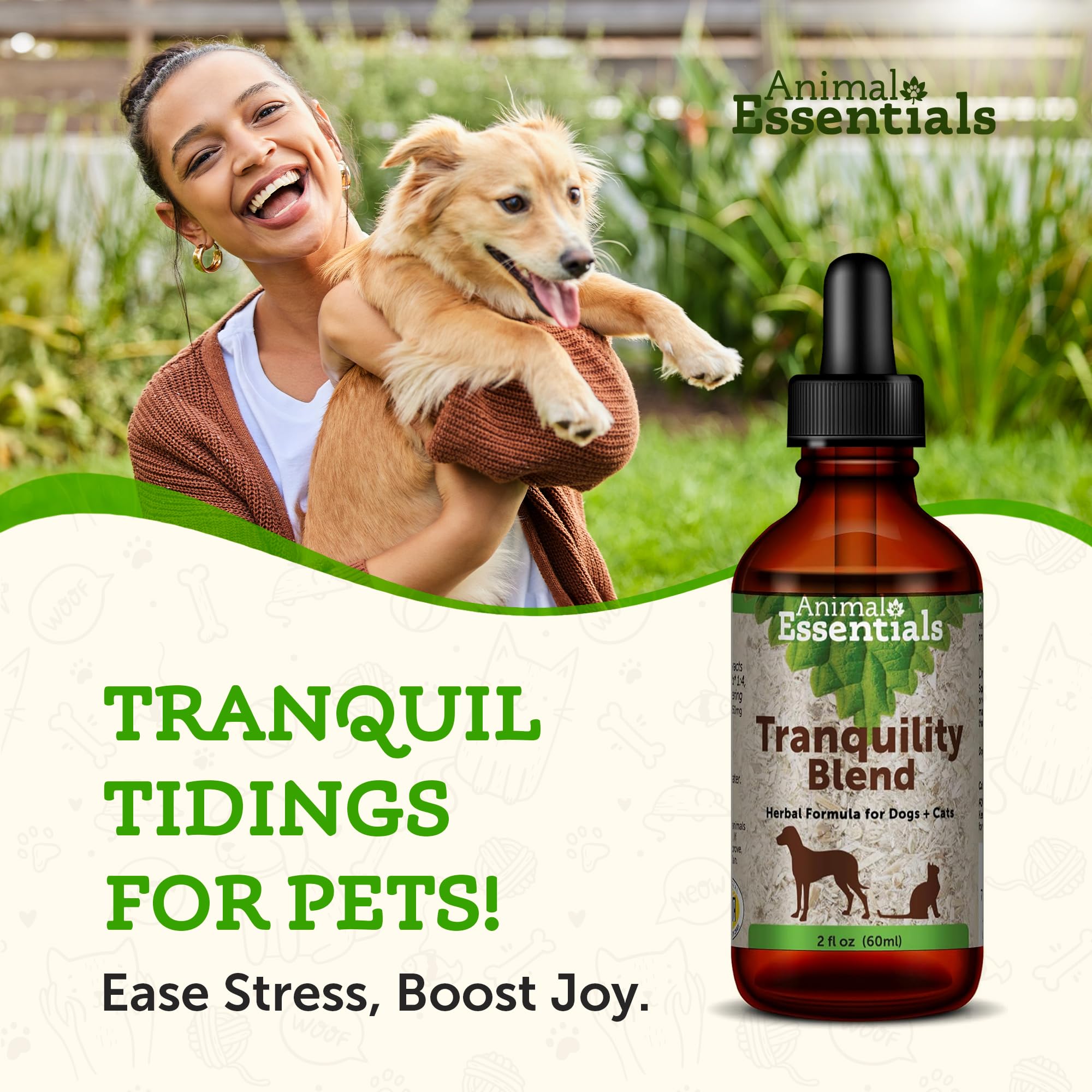 Animal Essentials Tranquility Blend for Dogs & Cats - Calming Supplement, Valerian Root, Liquid Drops, Herbal Formula - 2 Fl Oz