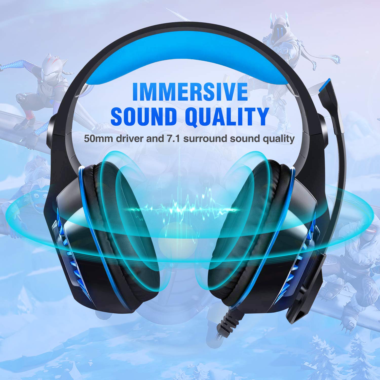 ENVEL Gaming Headset for PS4 with Mic,PC,Xbox One,Laptop,Surround Sound Over Ear Noise Cancelling Headphone with LED Lights Volume Control for Smartphone/Computer/Switch/MacBook/PS5