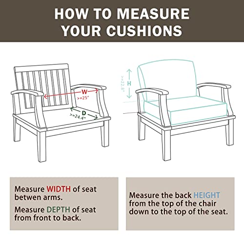 Aoodor 24'' x 24'' Outdoor Deep Seat Chair Cushion Set，Olefin Fabric Slipcover and Sponge Foam- Green (Set of 2 Seats, 2 Backs, 2 Pillows)
