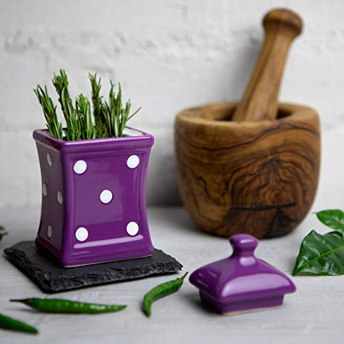 Handmade Purple and White Polka Dot Small 5.3oz/150ml Ceramic Kitchen Herb, Spice, Storage Jar with Lid, Pottery Canister, Housewarming Gift by City to Cottage®