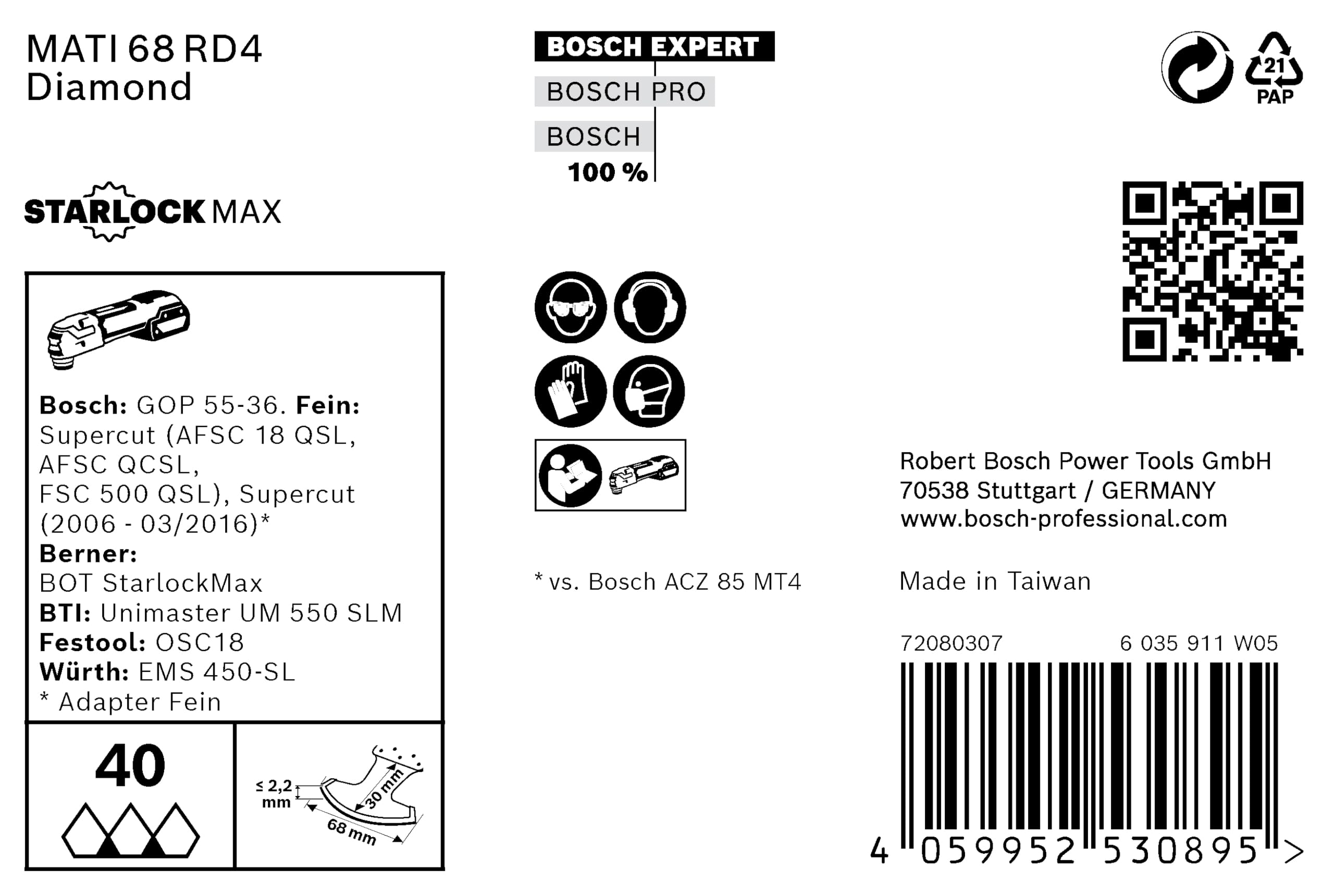 Bosch Professional 10x Expert Corner Blade MATI 68 RD4 Multitool Blades (for Mortar, Length 30 mm, Width 68 mm, Accessories Multitool)