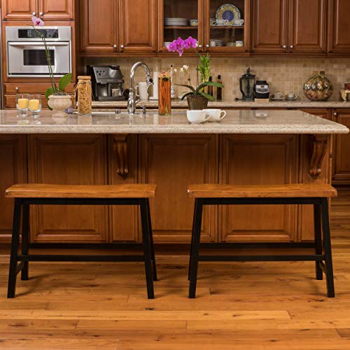 Christopher Knight Home Pomeroy 24" Saddle Benches, 2-Pcs Set, Walnut / Black