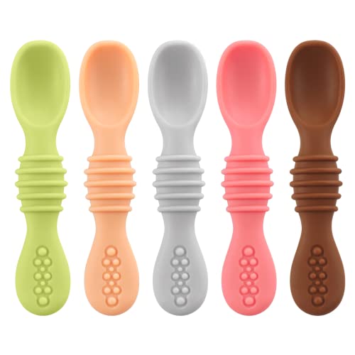 5 Pack Silicone Baby Spoons, First Stage Baby Spoons Self Feeding for Led Weaning, Food Grade Soft Silicone Toddler Utensils