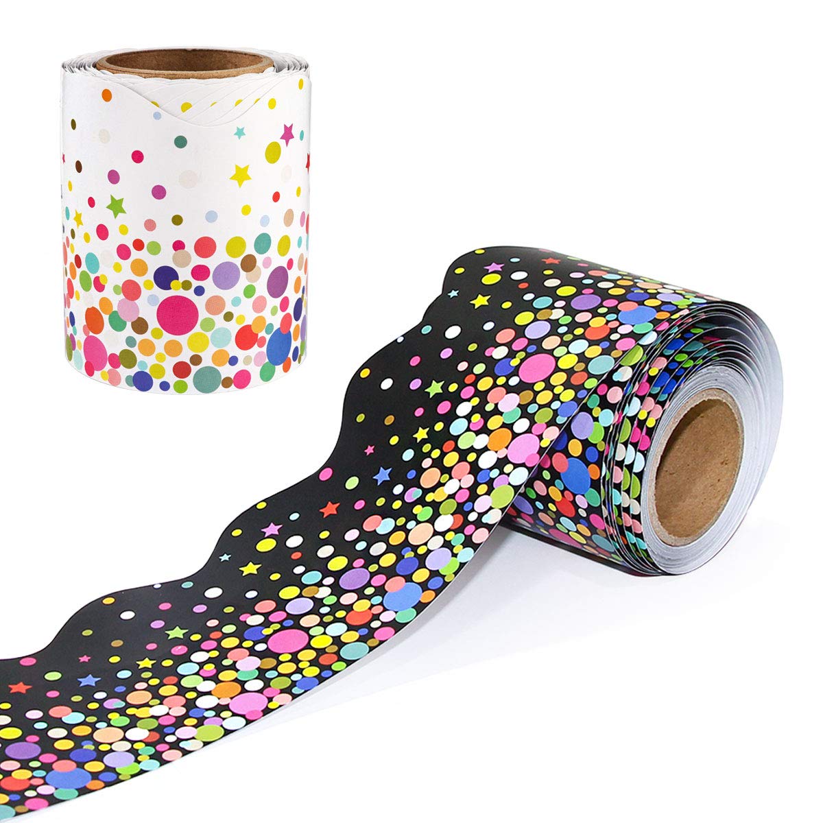 72 Feet Bulletin Board Borders - 2 Rolls Confetti Scalloped Border Trim for Classroom Decoration