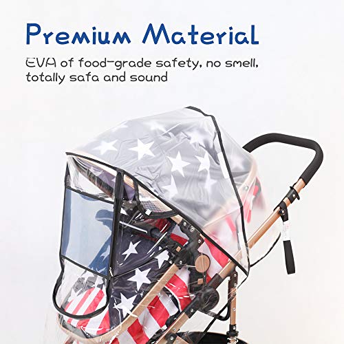 Siravic Stroller Cover, Clear EVA Stroller Rain Cover Universal Baby Travel Weather Shield Protects from Snow, Wind, Dust and Sun (Square Door, Medium)