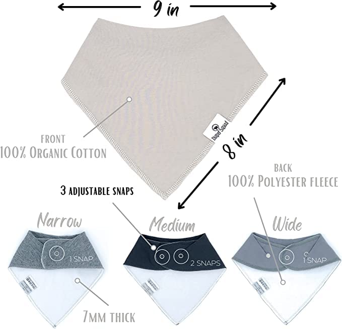 Diaper Squad 100% Organic Cotton Neutral Solid 10-Pack Baby Drool Bandana Bibs for Boys and Girls, Plain Colors
