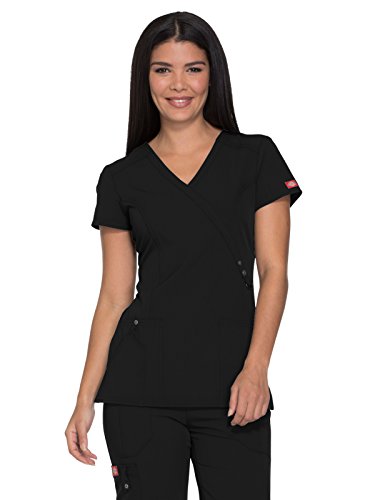Dickies Xtreme Stretch Women Scrubs Top Mock Wrap 85956, M, Black