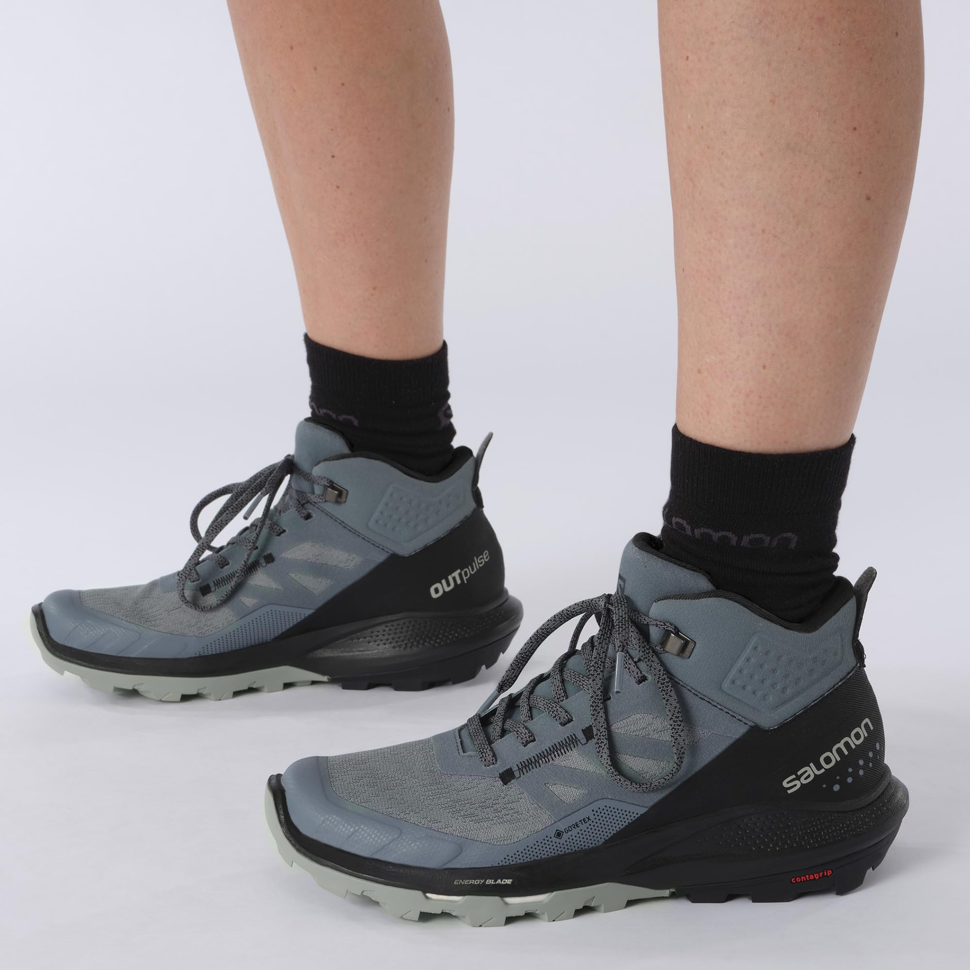 Salomon Women's OUTPULSE Mid Gore-Tex Hiking Boots for Women, Stormy Weather/Black/Wrought Iron, 11
