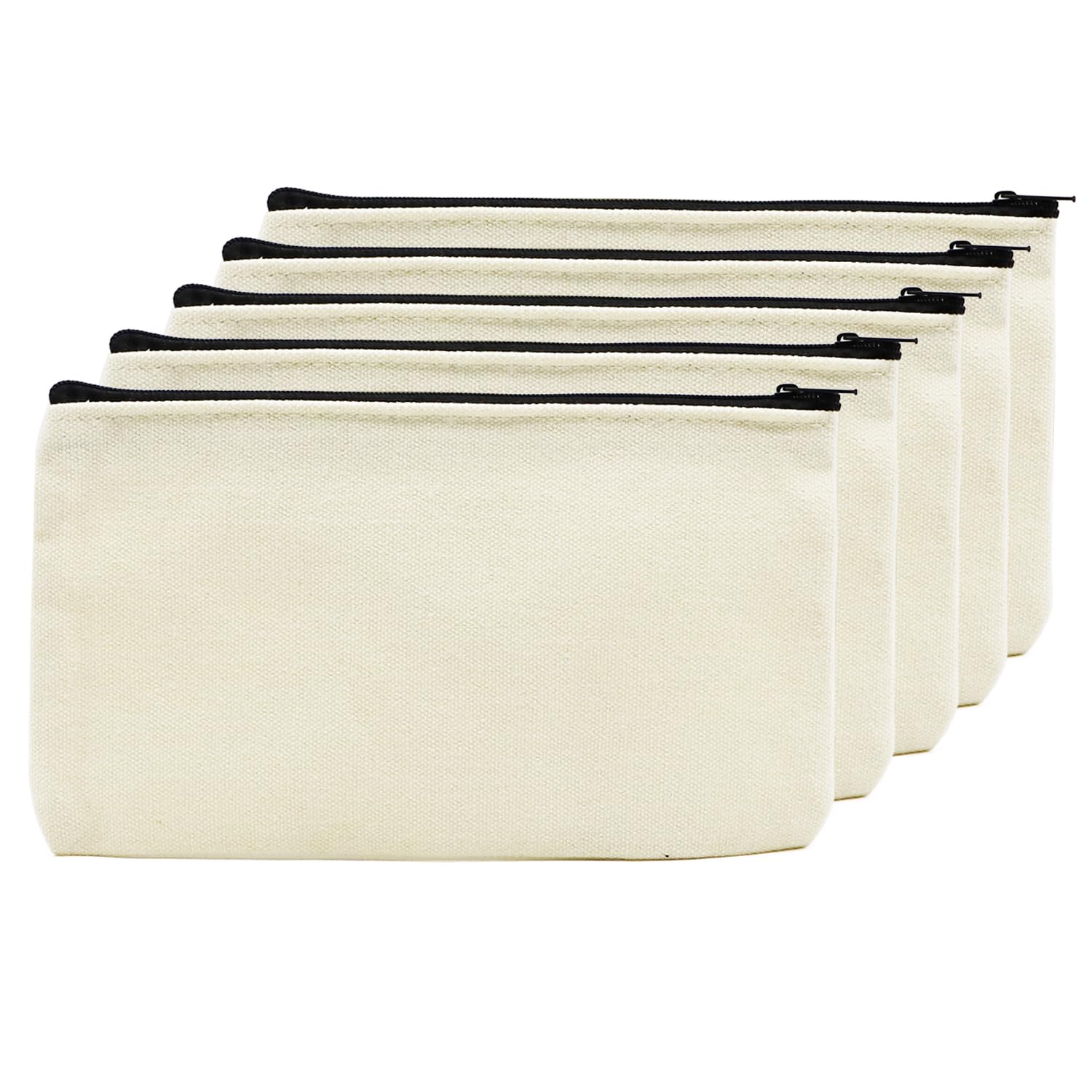 Dohia Blank Canvas Pencil Pouch Bulk Canvas Cosmetic Bag DIY Craft Bag Multi-Purpose Travel Toiletry Bag Canvas Zipper Bags D1-2307-KBLLD
