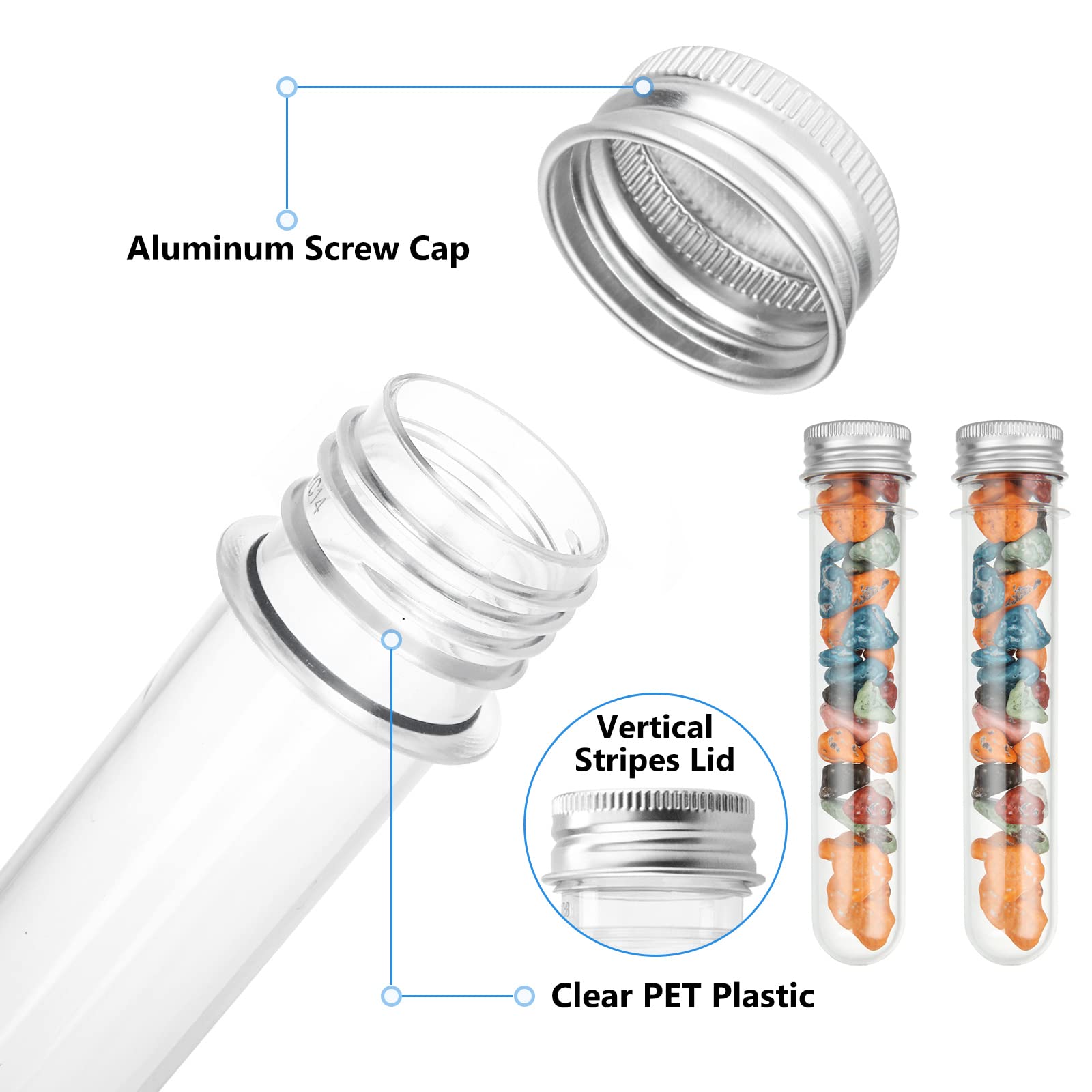 ACXFOND 60Pcs Clear Plastic Test Tubes with Caps 45ml Clear Candy Tubes Plastic Tubes for Bath Salts, Candy, Beads Storage, Science Lab, Party