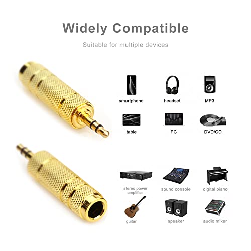 NANYI 4PCS 1/4'' to 3.5mm Stereo Headphone Adapter for Audio Connector Cable, 3.5mm(1/8'') Plug Male to 6.35mm (1/4'') Jack Female Stereo Adapter for Headphone, Amp Adapte