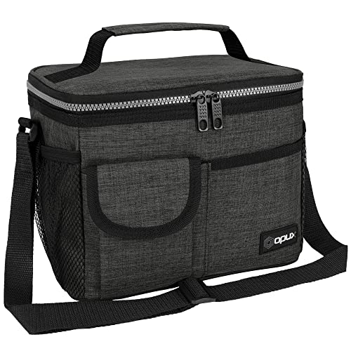 OPUX Insulated Lunch Bag for Men Women, Leakproof Thermal Lunch Box Work School, Soft Lunch Cooler Bag with Adjustable Shoulder Strap for Adult Kid Boy Girl, Reusable Lunch Pail, Dark Gray