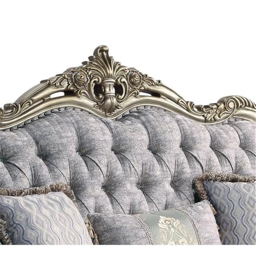 Acme Furniture Miliani Tufted Fabric & Wood Sofa with 5 Pillows in Gray/Bronze