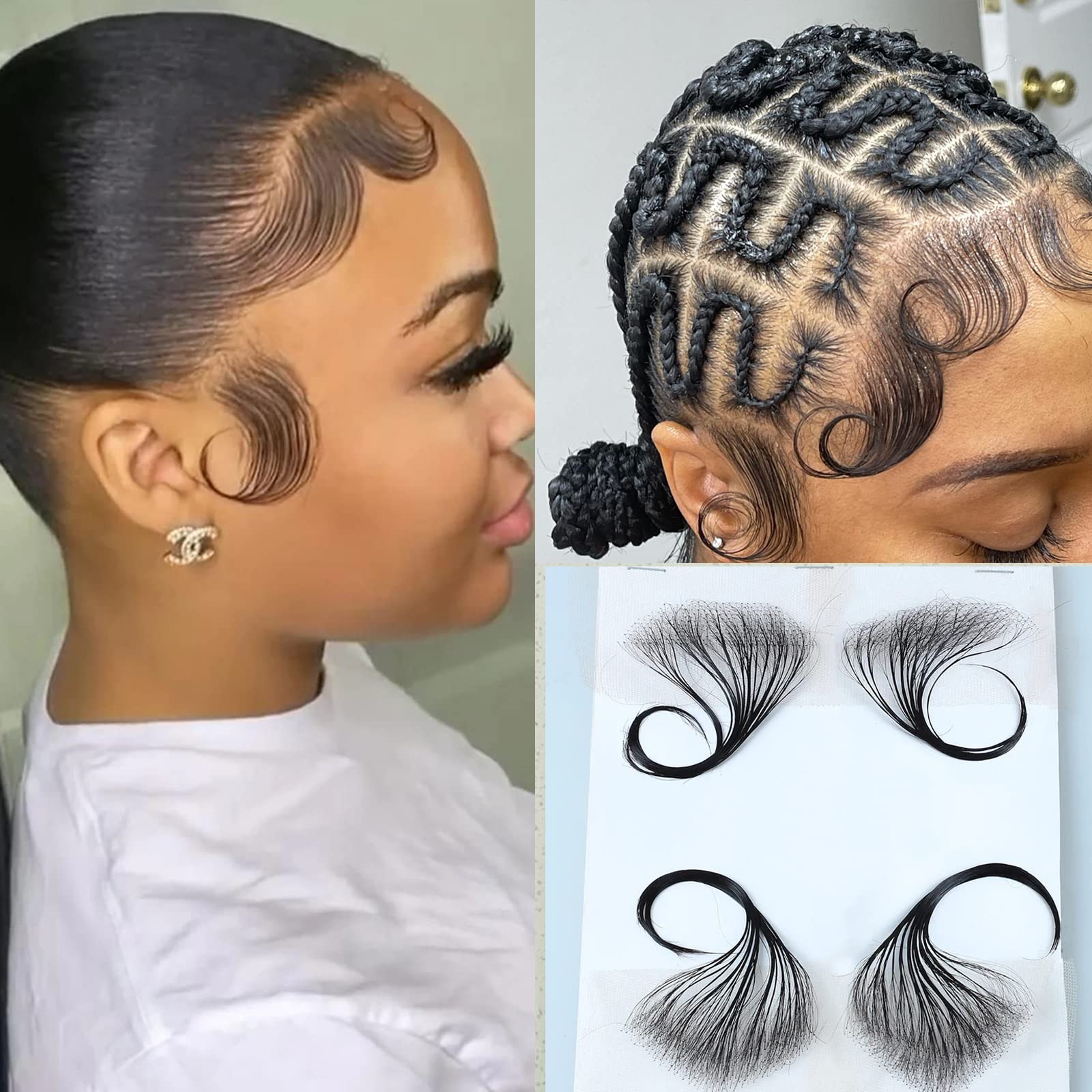 4pcs HD Lace Fluff Baby Hair Reusable Virgin Human Hair Swiss Lace Baby Hair Invisible Edge Stripes Hairline for Women Natural Black Color