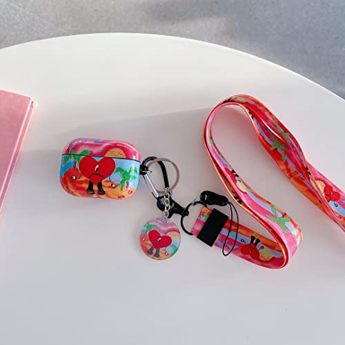 Auto Element Cute Interesting Bad Bun-ny Design Soft TPU Airpods Pro Case,with Fashion Kawaii Lanyard Keychain,Suitable Man Women Girl Airpods Pro Case