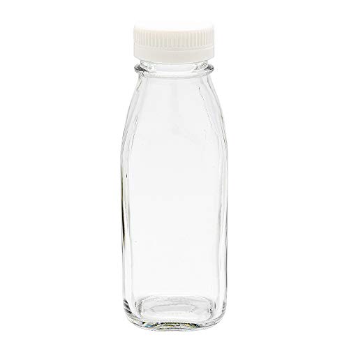 Restaurantware French Countryside 10 Ounce Juice Bottles 10 Square Juicing Bottles - With Tamper-Evident Caps Reusable Clear Glass Juicing Storage Bottles For Smoothies Milk Tea And More