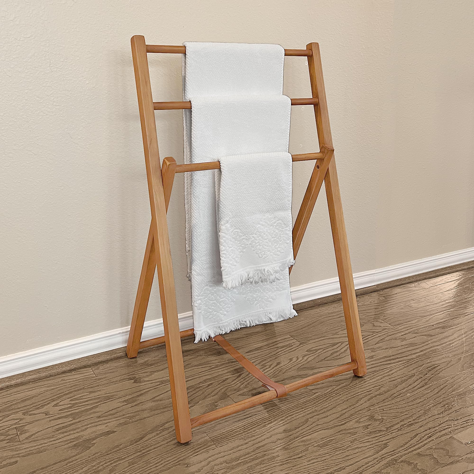 Asta Spateak Folding Towel Rack, Solid Teak 3-Bar Towel Stand, TB-341