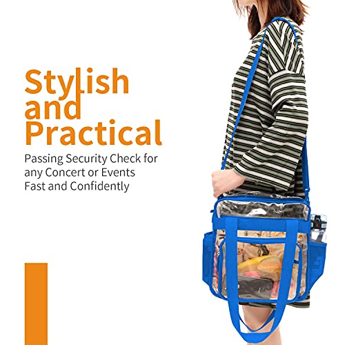 BAGAIL Clear Bag Stadium Approved Tote Bag with Front Pocket and Adjustable Shoulder Strap (Blue)