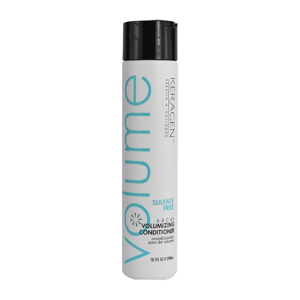 KERAGEN - Volumizing Conditioner for Fine Hair with Keratin and Collagen, Sulfate Free 10 Oz - Add Thickness, Hydrates and Enhances Hair Volume, with Panthenol, Vitamins, and Jojoba Oil