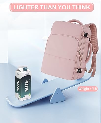 Beraliy Travel Backpack, Airline Approved Personal Item Bag, Carry On Backpack for Women,Lightweight Weekender Bag, Laptop Backpack Hiking Business Casual Daypack, Pink
