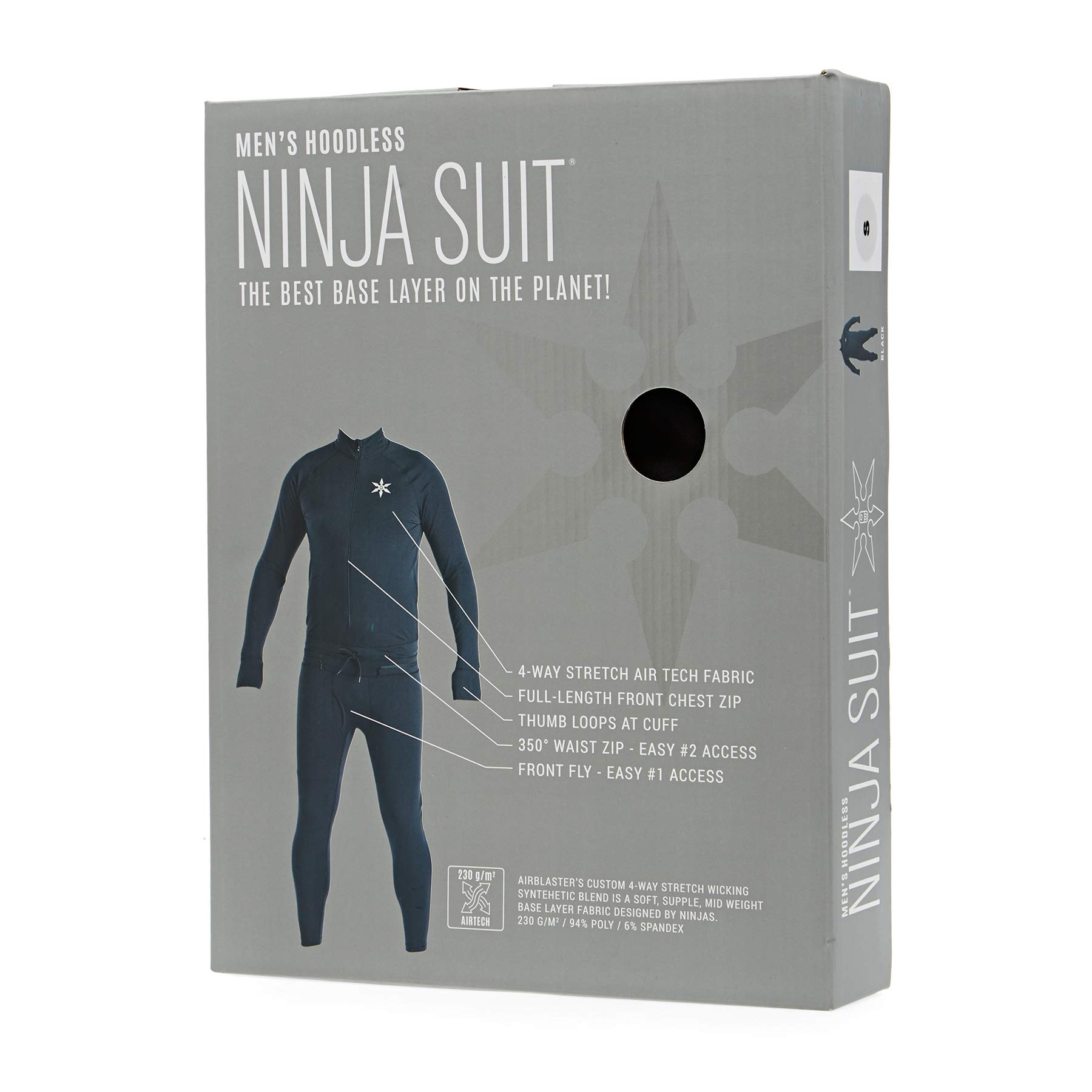 AIRBLASTER Men's Standard Hoodless Ninja Suit Outdoor One Piece Base Layer, BLACK, Extra Large (ABMNJ3_007-BLK-XL)